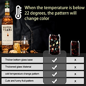 Cold Temperature Change Glass Cup - 4 Pack, 16 oz Can Shaped Glass Cups, Drinking Glasses, Beer Mug, Iced Coffee Mug, Cola Mug, Water Mug, Soda Mug, with Glass Straw and Two Cleaning Brushes