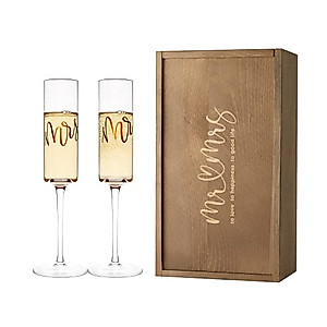 AW BRIDAL Wedding Champagne Glasses, Champagne Flutes set of 2, Crystal Champagne Flutes for Mr and Mrs Wedding Gift Bridal Shower Gift Engagement Gift for Bride and Groom