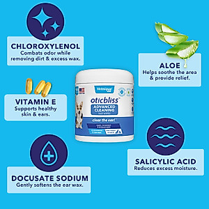Oticbliss Medicated Ear Drops and Oticbliss Advanced Cleaning Wipes (100 Ct) Bundle Advanced Ear Cleaning Solutions with Medicated Ear Drops for Dogs Plus Dog Ear Cleaning Wipes with Aloe