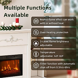 Electric Fireplace Mantel with 23" Electric Fireplace Insert, Package Freestanding Firebox TV Stand Corner Firebox with Log & Remote Control, 750W-1500W, White Stripes