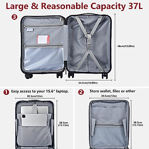 TydeCkare Carry On 55x35x23cm Cabin Luggage 20 Inch with Front Compartment for 15.6" Laptop, Lightweight ABS+PC Hardshell Suitcase with TSA Lock, 4 Spinner Silent Wheels