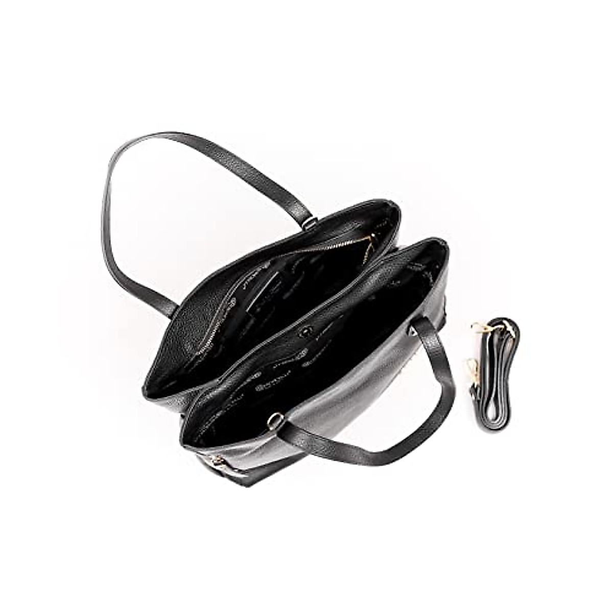 Baroncelli Large Leather Tote Bag Genuine Italian Pebbled Leather Designed and Made in Italy (Black)