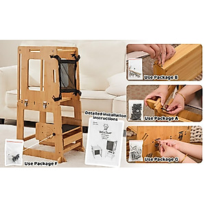Convertible Toddler Tower and Table with Storage, Bamboo 4-in-1 Collapsible Toddler Tower, Weaning Table and Tower, Toddler Step Stool Foldable Learning Tower for Toddlers 1-3, Toddler Tower and Desk