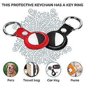 4 Pack Airtag Holder Leather Airtag Keychain with Loop Keyring, Airtag Protective case Includes 4 Screen Protector & 2 Dust Absorber, Airtag Holder Compatible with Apple airtag (Pack of 4)