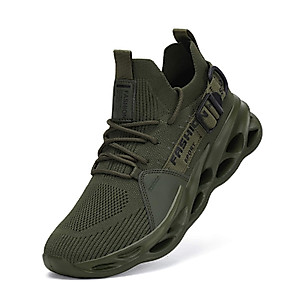 Nihaoya Running Shoes for Men Slip on Breathable Tennis Shoes Sport Athletic Blade Type Sneakers Army Green 7.5