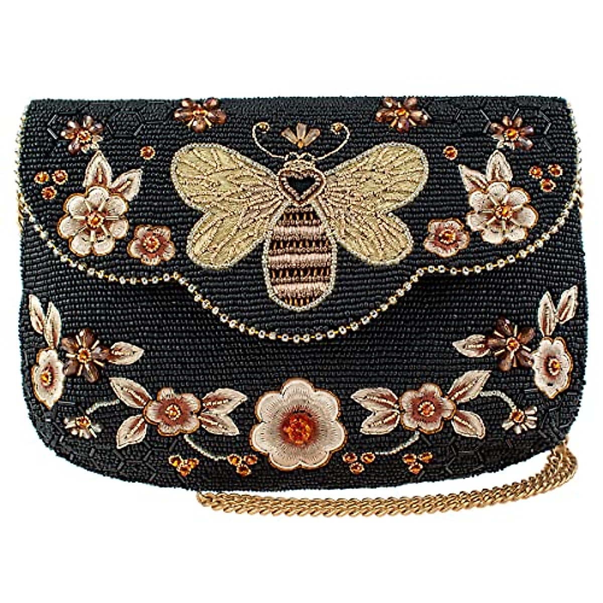 Mary Frances Golden Nectar Beaded Honey Bee Crossbody Clutch Handbag, Black