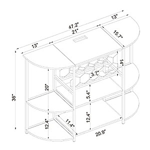 Logianis Wine Rack Table with Outlet and LED Light 47.3 Inch FreeStanding Wine Bar Rack Wooden Rustic Wine Storage with Wine Shelf and Glass Holder Wine Bar Cabinet Rustic Brown