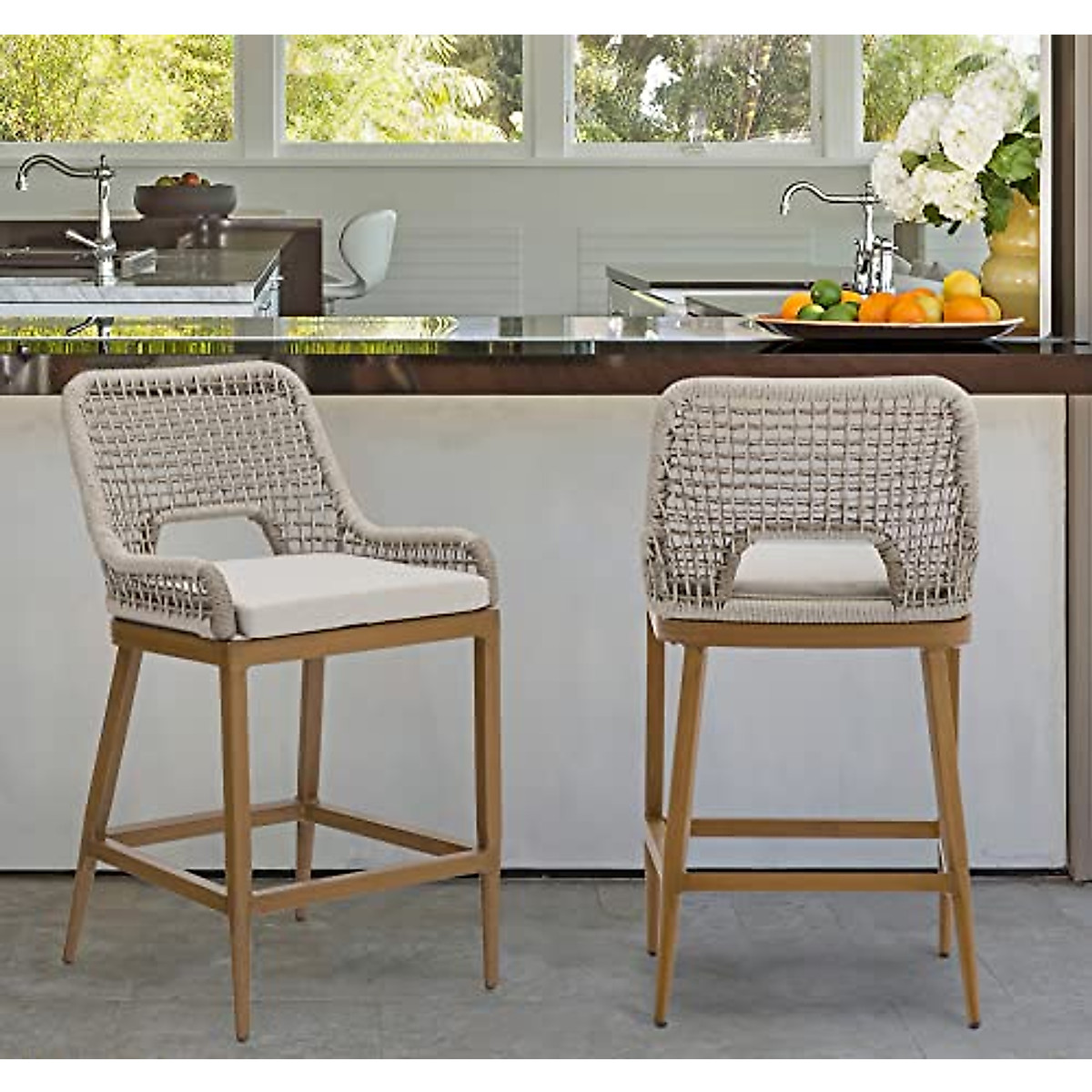 US Furnishing Indoor & Outdoor Weatherproof Bar Stools, Bar Stool 25' Counter Height Indoor & Outdoor Waterproof Hand-Crafted Stool, Gray.brown, (7890-cc)