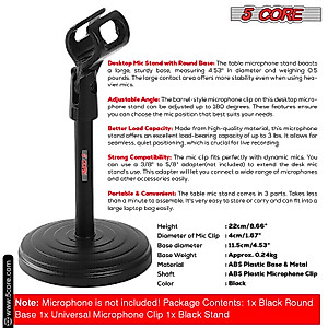 5 Core Desk Microphone Stand • Angle Adjustable Desktop Mic Stand • Table Mic Holder with Universal Mic Clip MS RBS
