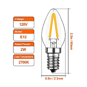 HzSane 2W LED Filament C7 Night Light Bulb, 2700K Warm White 200LM, E12 Candelabra Base Lamp C7 Mini Torpedo Shape, 15W Incandescent Replacement, Refrigerator Bulb, Non-dimmable, 4 Pack