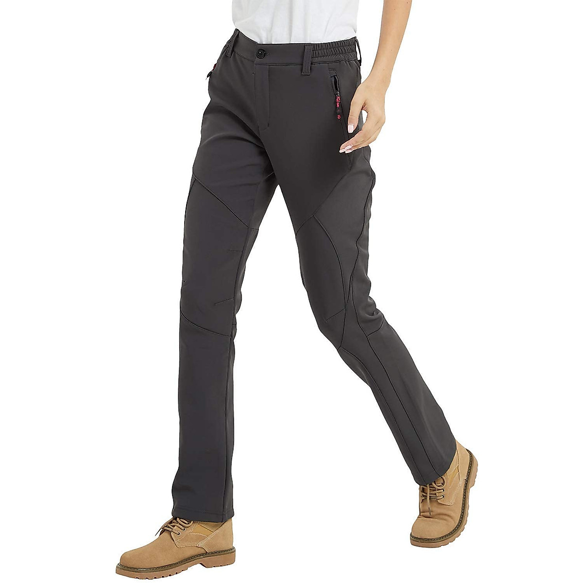 JOMLUN Women's Outdoor Hiking Pants Fleece Slim Soft Shell Snow Ski Pants Waterproof Windproof Winter