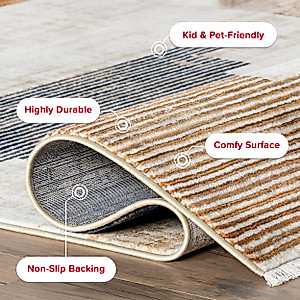 nuLOOM Fringed Performance Indoor Area Rug, Power Loomed, Easy Clean, Durable, Non-Shed, 3' x 5', Vanita Beige