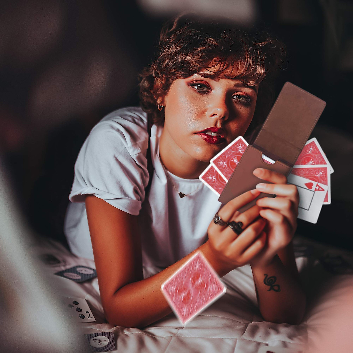 Luck Lab Single Deck Leather Playing Card Case/Holder - Fits Poker and Bridge size cards (Brown)