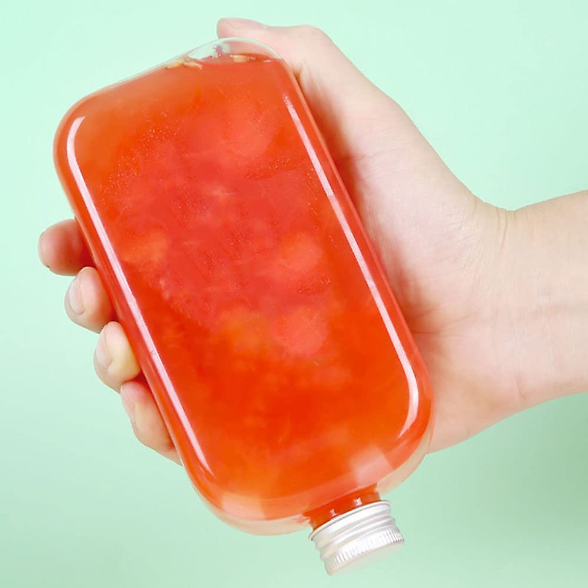 TOPJINZHIONE 2 Pack 300ml Clear Juice Bottles Plastic Juice Bottles with Tamper Seal Lids Reusable Square Drink Containers for Storing Homemade Beverages