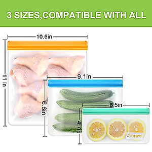 Anpro Reusable Food Storage Bags Leakproof - 11 Pack Anpro BPA Free Freezer Bags (2 Reusable Gallon Bags, 5 Resuable Sandwich Bags, 4 Reusable Snack Bags), Silicone Bags for Lunch