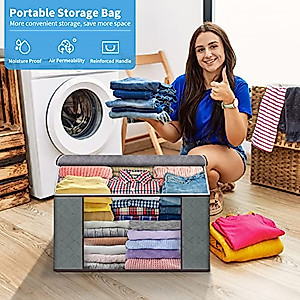 60L Clothes Storage & 90L Underbed Storage Bags, Clothes Storage Bins Foldable Closet Organizers with Durable Handles with Clear Window for Clothes Pillow Blankets Bedding