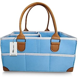 MELWEY Diaper Caddy - Newborn Essentials Must Haves,Baby Registry Basket,Nursery Changing Table and Car Storage Basket Organizer for Baby Boys Girls Shower Gift (Blue)