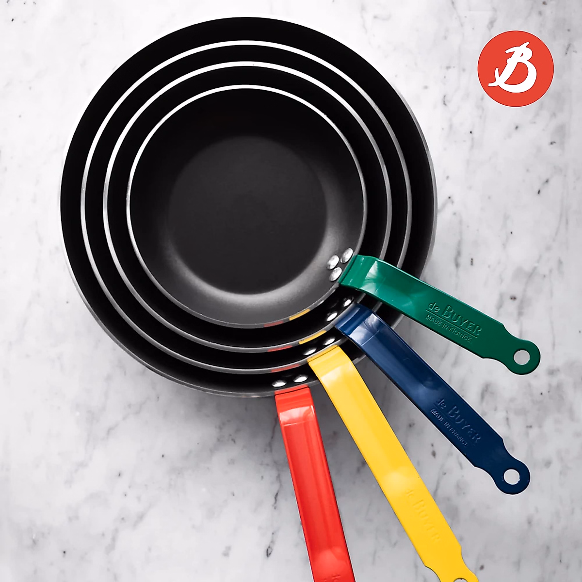 De Buyer CHOC Nonstick Fry Pan - 11” - Red Handle for Meat - 5-Layer PTFE Coating - Warp & Scratch Resistant - Made in France