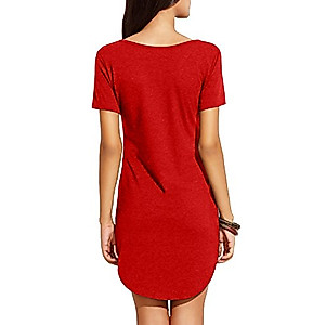 Haola Women's Summer Short Sleee Slim Fit Shirts Mini Dresses Juniors Dress Top L Red