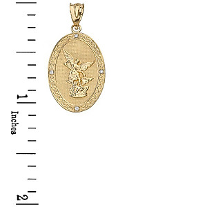 14k Gold Saint Michael The Archangel Diamond Oval Medallion Pendant (1.19")