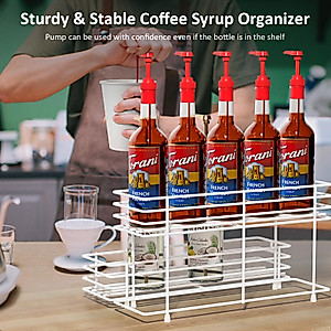 eipizx Coffee Syrup Organizer 2 Tier Syrup Bottle Holder Rack for Coffee Bar 10 Bottles White Wine Bottle Rack Coffee Syrup Stand Shelf for Syrup, Wine, Coffee Bar Organizer for Kitchen Coffee Shop