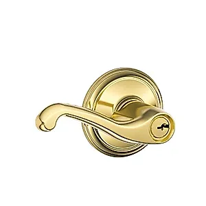 Schlage F51A FLA 505 Flair Lever Keyed Entry Lock, Bright Brass
