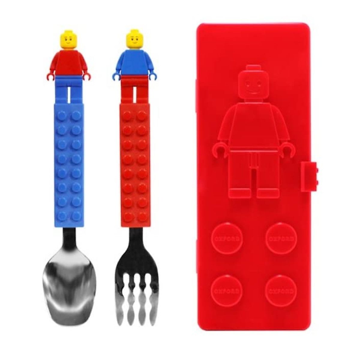 Oxford Brick Spoon and Fork with Case for Kids. Blue or Red for Case.