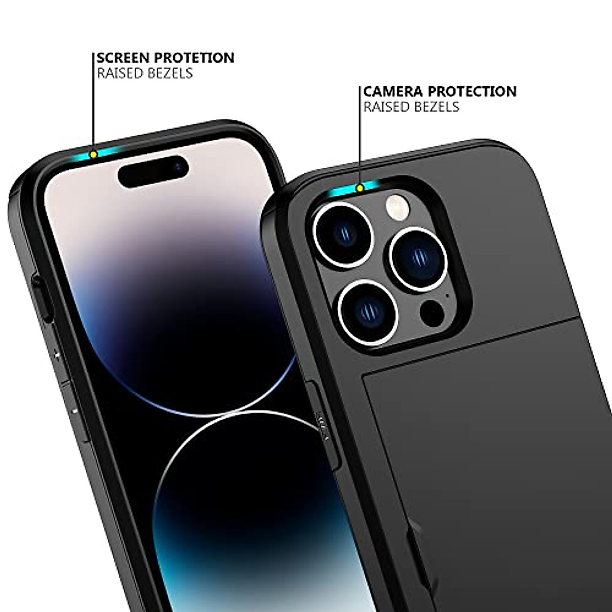 Nvollnoe for iPhone 14 Pro Case with Card Holder Heavy Duty Protective Dual Layer Shockproof Hidden Card Slot Slim Wallet Case for iPhone 14 Pro for Women&Men(Black)