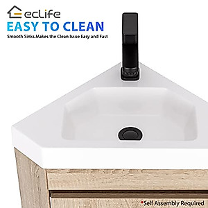 eclife 22" Corner Bathroom Vanity Sink Combo for Small Space Wall Mounted Floating Cabinet with White Resin Sink and Matte Black Faucet, Oak