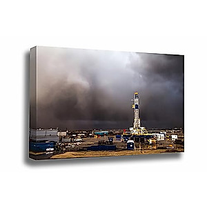 Oilfield Photography Canvas Wall Art - Gallery Wrap of Drilling Rig in Intense Storm on Spring Day in Oklahoma - Ready to Hang Oil and Gas Photo Artwork Decor 8x10 to 30x45 (1.5, 30" x 40")