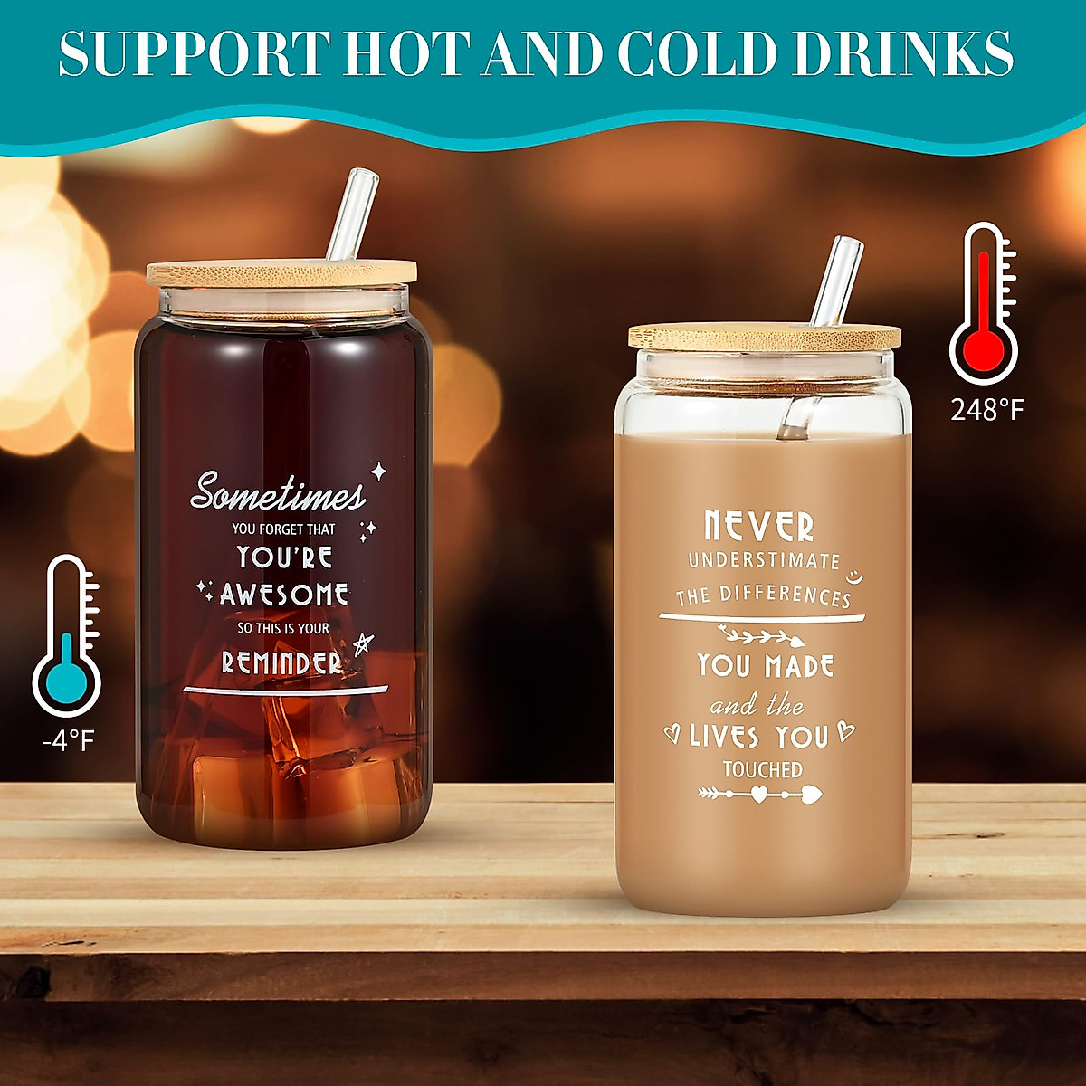 6 Set Employee Appreciation Presents Bulk, Personalized Inspirational Thank You Presents for Staff Coworker 16oz Can Shaped Beer Glass Cups with Lids and Straws, Box and Card for Team Women Men