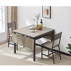 AMNOOL Folding Dining Table 1.2 Inch Thick Table Top Rectangle Retractable Dining Table with 2 Drop Leaves Adjustable Legs Desk Game Table for Dining Room Living Room Small Space (Grey)