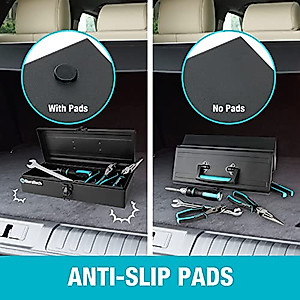 DuraTech Metal Tool Box, 15" Portable Steel Tool Box with Metal Latch Closure & Plastic Handle, Small Tool Box with Anti-slip Base, Multi-Purpose Heavy Duty Toolbox, Black