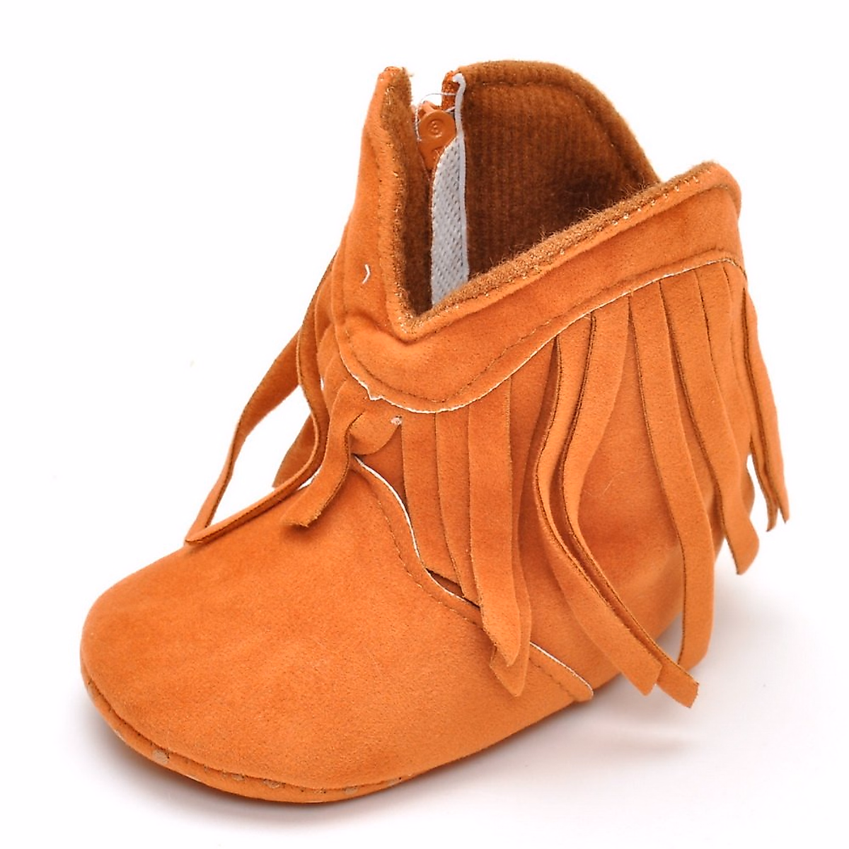 ESTAMICO Baby Girls Cowboy Tassel Boots Side Zipper Non Slip Infant/Toddler Shoes, Brown 0-6 Months