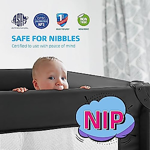 Portable Baby Playpen, Xhakchik Foldable Toddler Playard, One-Press Open Black Crib with Soft Mat and Mesh Sides for Safety and Comfort - Lightweight Travel Crib Playpen for Babies and Toddlers