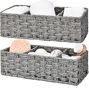 GRANNY SAYS Toilet Tray Tank Topper, Wicker Baskets for Storage, Set of 2 Waterproof Bathroom Baskets for Organizing, Gray Bathroom Organization Baskets, 14 ¼'' x 6'' x 4 ¼''