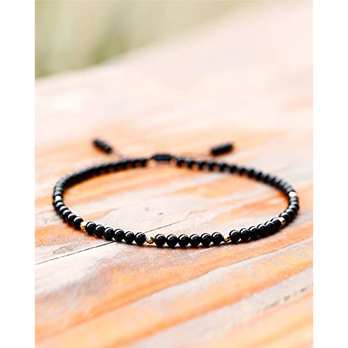 Jewever Black Obsidian Anklet Bracelet for Women crystals and healing stones Beach Foot Beaded Adjustable(8.5-10 Inches)