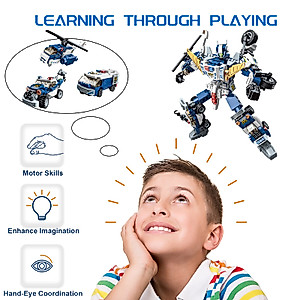 MIUJY Educiro STEM Robot Building Toys, 453 PCS Construction Toys 6-in-1 STEM Toys for 6 Year Old Boys Creative Building Bricks Engineering Vehicles Blocks Kit for Kids Age 6 7 8 9 10 11 Year Old