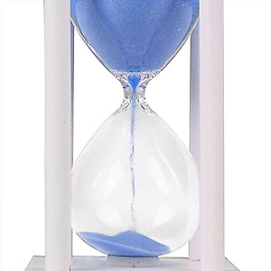 One Hour Hourglass Sand Timer Wooden White Frame Stand Sandglass Clock Timer for Office Kitchen Home Decor (Blue Sand, 60 min)