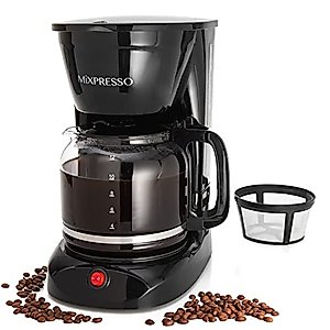Mixpresso 12-Cup Drip Coffee Maker With LCD Touch Display, Programmable Coffee Pot Machine, Borosilicate Glass Carafe, Anti-Drip System, Stainless Steel & Black Electric Coffee Maker (12 Cup)