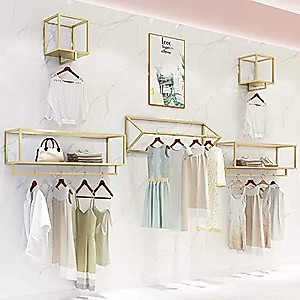 MDEPYCO Creative Triangle Display Garment Racks in Boutique Clothing Stores, Wall-Mounted Hanging Clothes Shelf in Home, Towel Racks for Bathroom Storage (Gold, 31.5" L)
