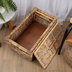 Wholestory Collective Large Wicker Storage Basket Rattan Woven Toy Chest Blanket Rectangular Basket with Lid Organizers Box for Laundry, Pillows, Kids Toys, and Books with Handles