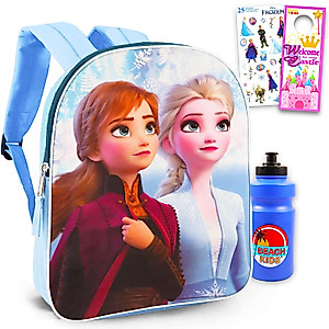 Disney Bundle Disney Frozen Elsa Backpack Set For Girls - 4 Pc Bundle With Deluxe 15inch Frozen School Bag,Water Bottle,Frozen Stickers,And More,Frozen Princess School Supplies For Kids