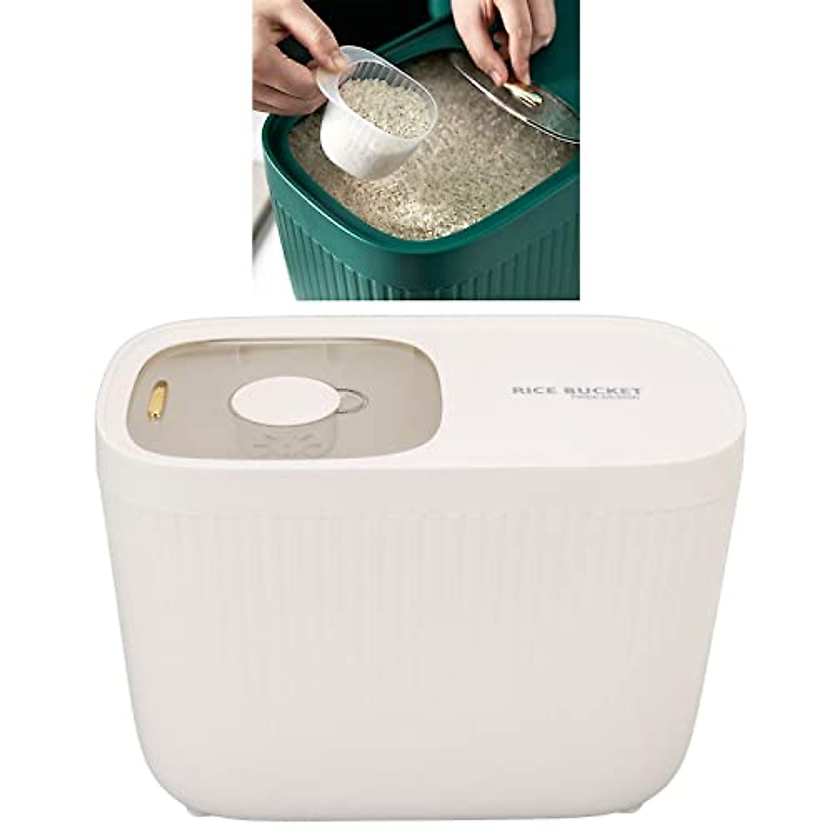 Masyrt Rice Container, Plastic Rice Bucket, Rice Container with Transparent Lid for Flour Beans (White)