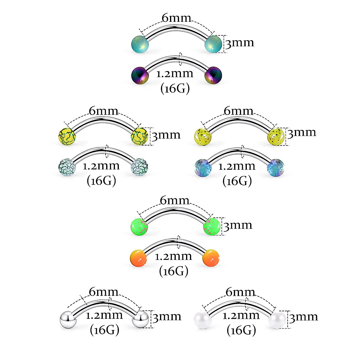Vsnnsns 16G Rook Earrings Tragus Earring Stud Cartilage Helix Earrings Hoop Snug Piercing Jewelry Stainless Steel Curved Barbell Eyebrow Rings 6mm