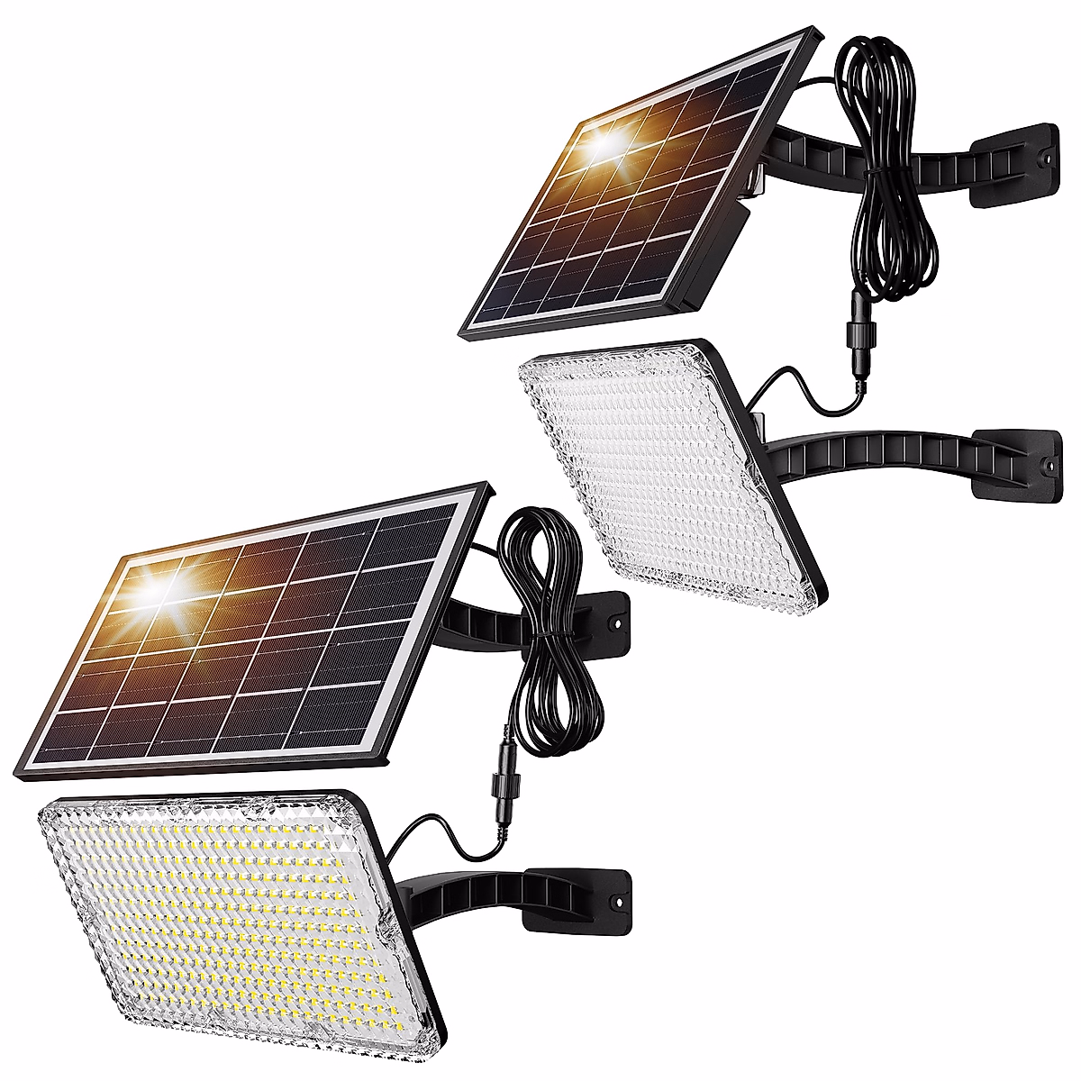 JACKYLED Solar Lights Outdoor 299 LED 1000 Lumens Bright Solar Wall Spotlight with 4000mAh Battery IP65 Waterproof Dusk to Dawn Auto Lighting for Front Door Balcony Shop Barn Garage (Black, 2-Pack)