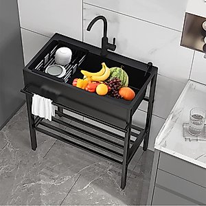 Commercial Stainless Steel Kitchen Sink, Outdoor Sink, 1 Compartment Free Standing Utility Sink Heavy Duty Floor Mounted Wash Station with Faucet and Storage Shelves for Indoor Outdoor ( Size : 60*45*