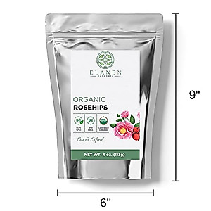 Organic Rose Hips 4 oz. (113g), USDA Certified Organic Rosehip Tea, Dried Rose Hips Dried Organic, Rose Hip Tea Organic, Whole Rose Hips Bulk, Cut & Sifted