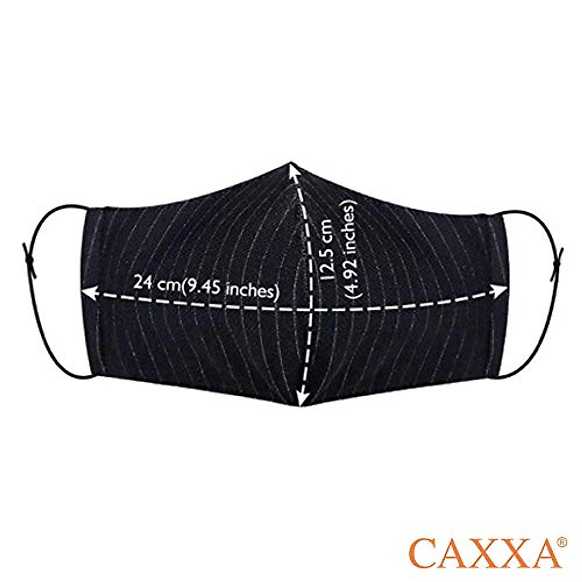 CAXXA 2 PK 3 Layer Silver Ion Fiber Washable & Reusable Cotton Face Cover with Adjustable Ear-Loop Unisex for Cycling Camping Travel- Black