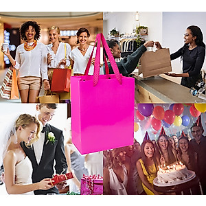UnicoPak Hot Pink Gift Bags Medium Size 8x4x10 20Pcs, Glossy Finish Waterproof Paper Gift Bags with Handles, Party Bags Pink Gift Bags for Birthday, Party, Wedding, Bridal Shower, Shopping